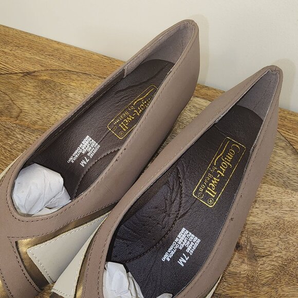 Beacon | Shoes | Comfort Well By Beacon Suede Look Taupe And Gold Wedge ...
